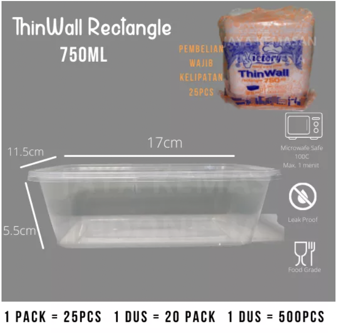 Thinwall 1000ml Rect Food Container Kotak Tempat Makan Persegi 1000