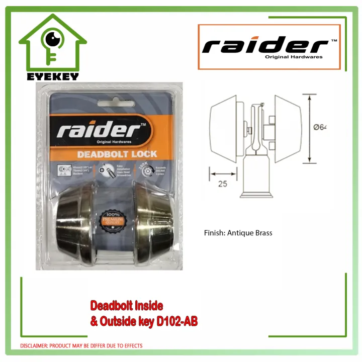 RAIDER D102AB DOUBLE CYLINDER DEADBOLT ANTIQUE BRASS | Lazada PH