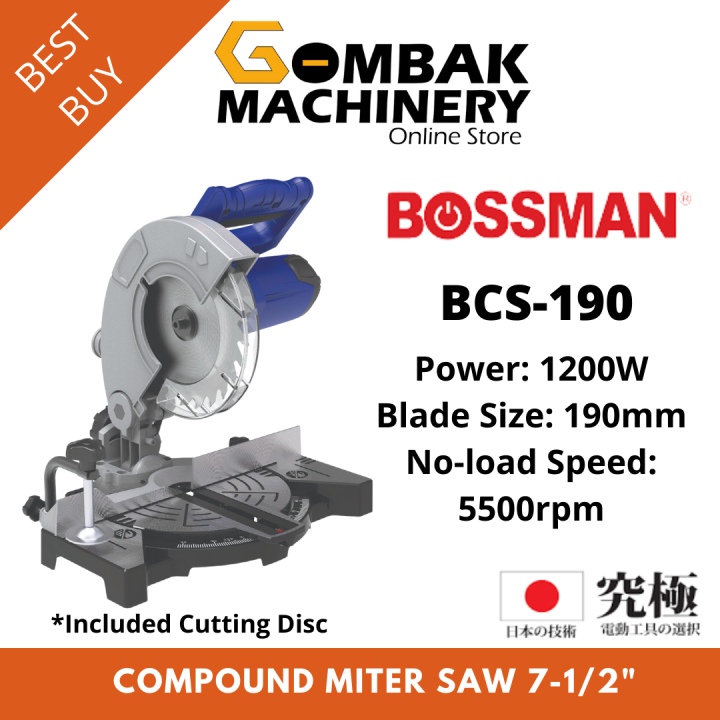 BOSSMAN BCS190 1200W 190mm COMPOUND MITER SAW 7-1/2" - Included Cutting ...