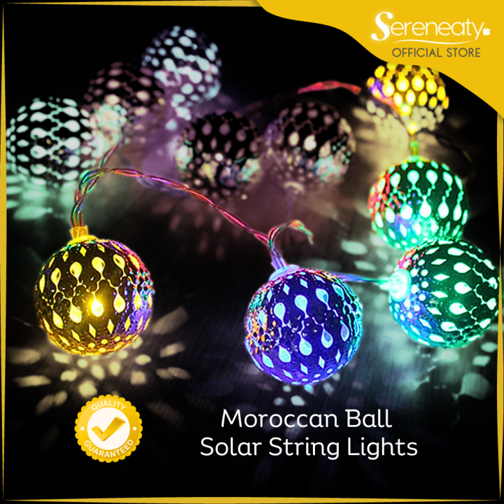 SERENEATY Moroccan Ball Solar String Lights Waterproof LED Lantern ...