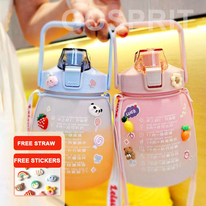 1300ml Frosted Motivational Water Bottle with Time Marker & Sticker ...