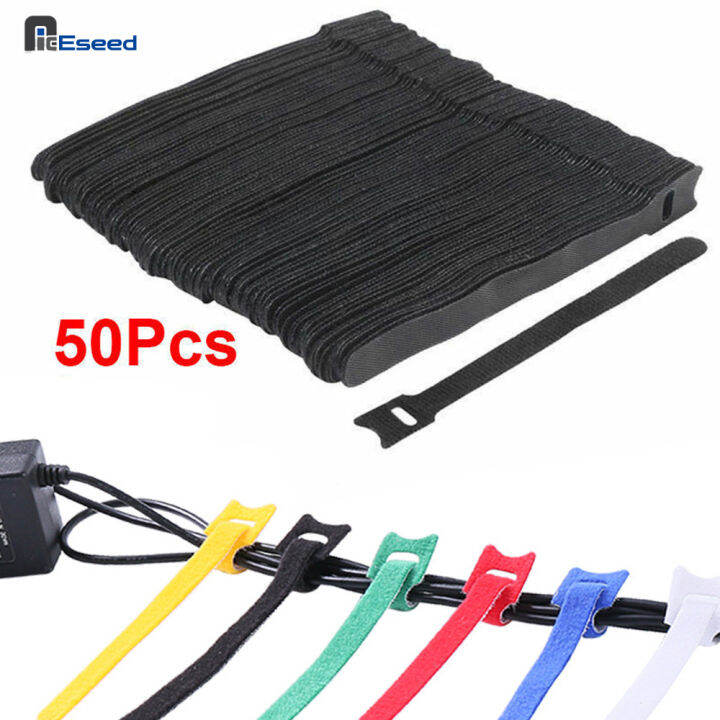 NicEseed 50Pcs Durable Soft Nylon Cable Ties Velcro Strap Cable Cord ...