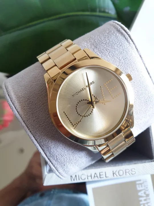 Original Michael Kors MK3803 Ladies Slim Runway Love Crystal Gold-Tone ...