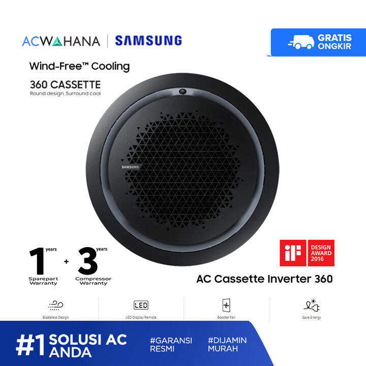 Samsung AC Cassette Ceiling Inverter 360 Wind-Free Round Panel 3PK ...