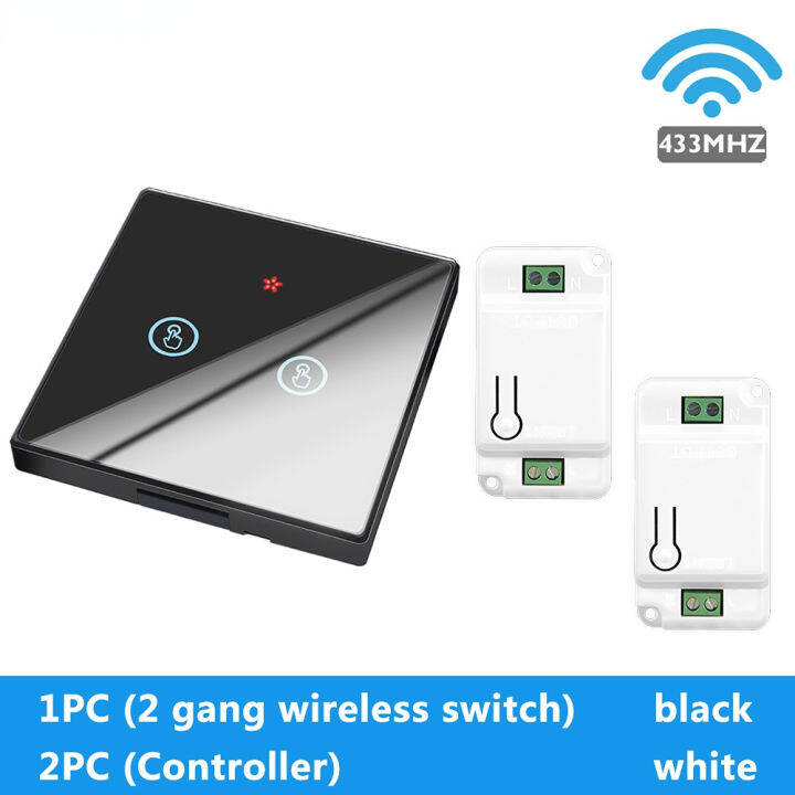 Wireless Switch touch Glass Screen Light RF Remote Control 2 gang Wall ...