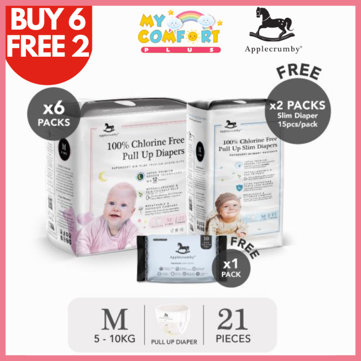(Buy 6 Free 2+1) Applecrumby Chlorine Free Premium Pull Up Diapers x 6 ...