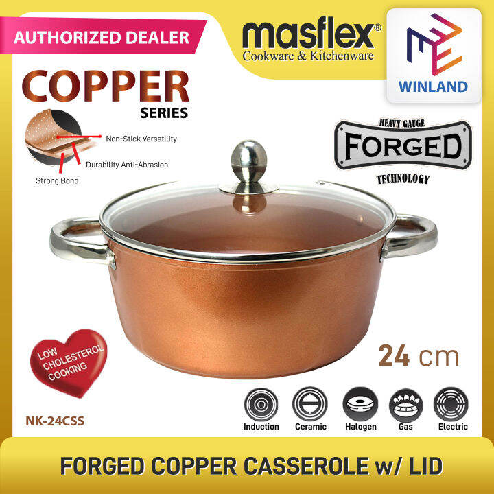 Masflex by Winland Non Stick Forged Stone Copper Casserole 24cm w Glass ...