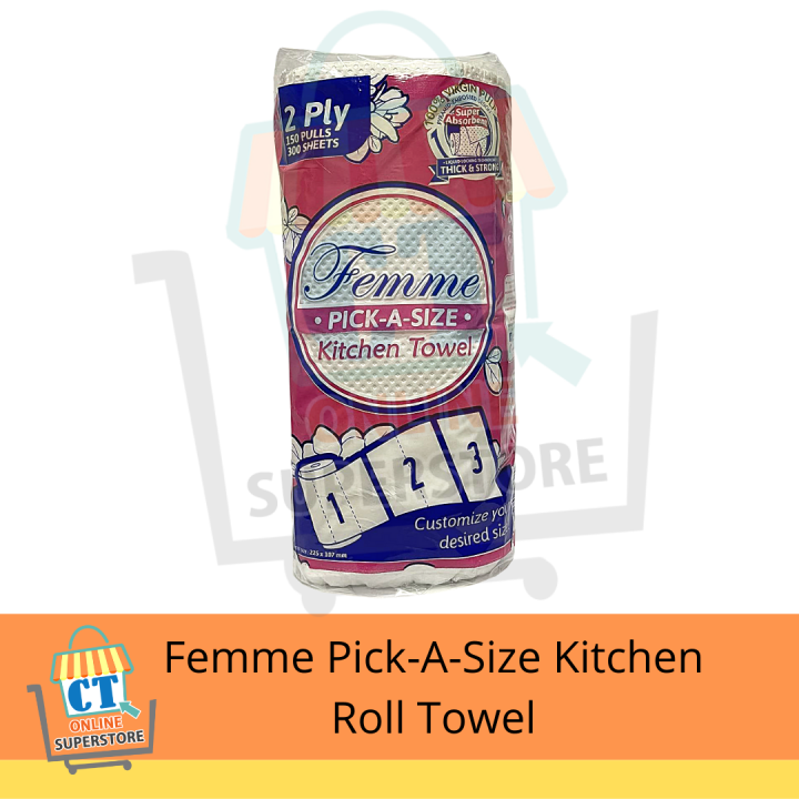 Femme Tissue Pick-A-Size Kitchen Roll Towel 2 ply x 150 pulls = 300 ...