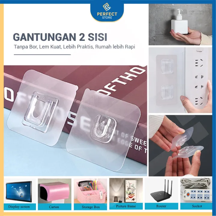Gantungan Tempel Dingding Hook 2 Sisi Hanger Transparan Remot AC TV ...