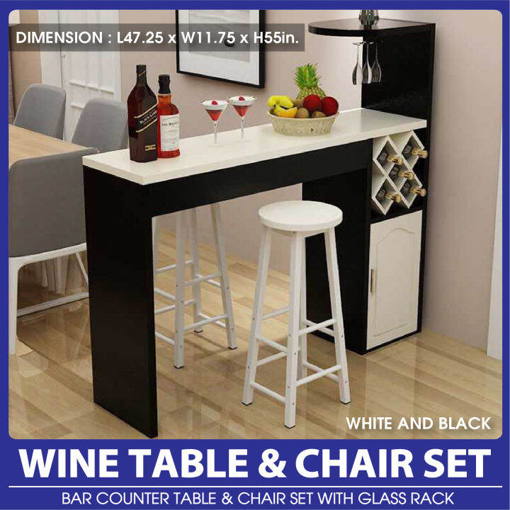 EMBRACE PH Wine Table and Chairs Set Bar Counter Table with 2 Bar ...