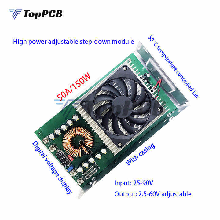 1500W 50A Adjustable High Power DC-DC Step Down Buck Converter 25-90V ...