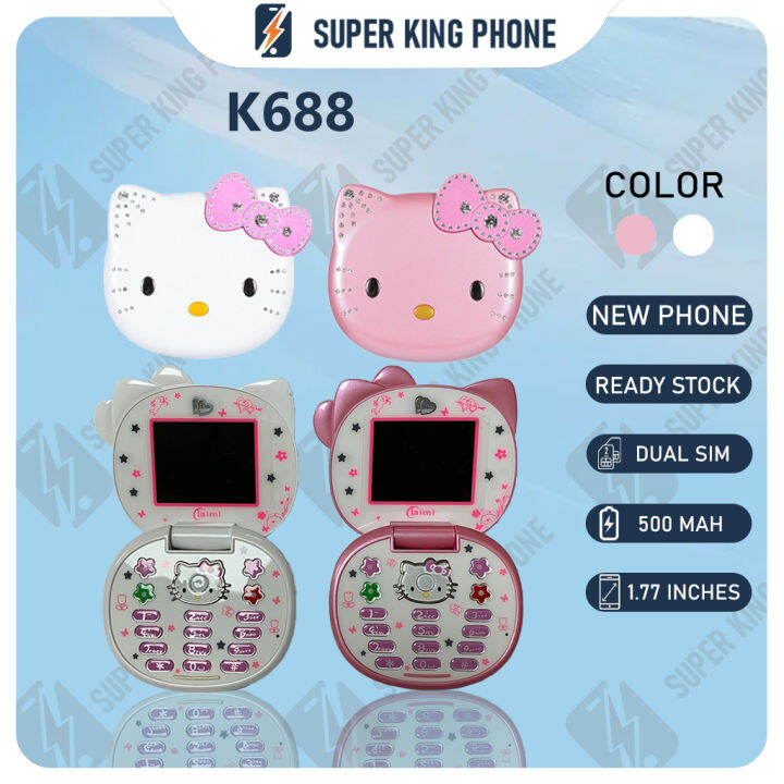 Cute Mini Hello Kitty Girl Phone K688 Quad Band Flip Cartoon Mobile ...