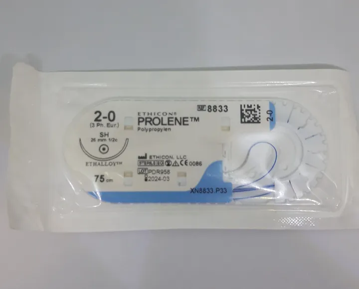 1 Pcs Prolene Non-Absorbable Suture 2.0 Round 26mm 1/2C 75cm W8833 Exp ...