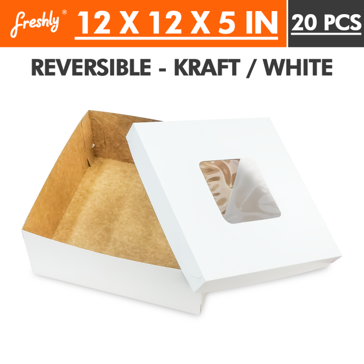 Cake Box - 12 x 12 x 5 inches - White-Kraft Reversible Cake Box - 20 ...