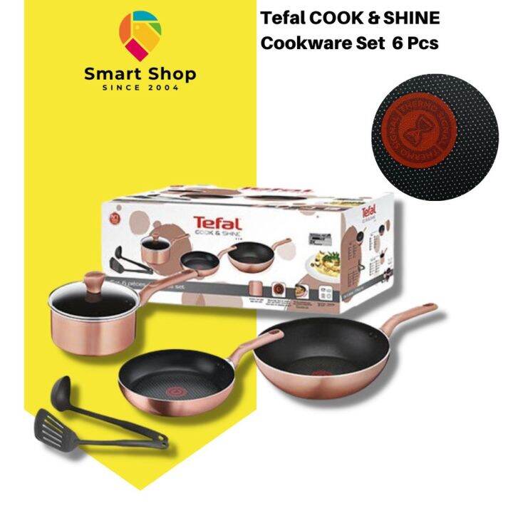 TEFAL Pot Pan Set With Lid 6 Pcs Cook & Shine Rose Gold Color Model ...
