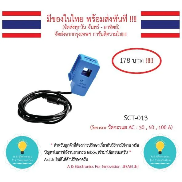 【จุดด่างพร้อย】 SCT-013 Sensor วัดกะรแส AC : 30 50 100 A (CT หรือ ...