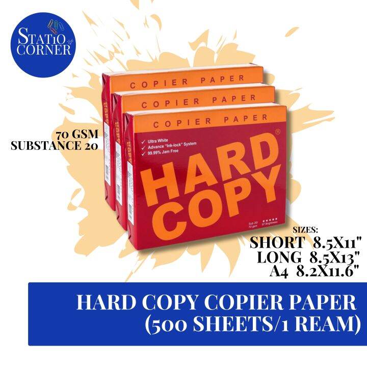 Hard Copy Bond Paper Short/Long/A4 Size 70GGSM SUB 20 (500 SHEETS/1 ...