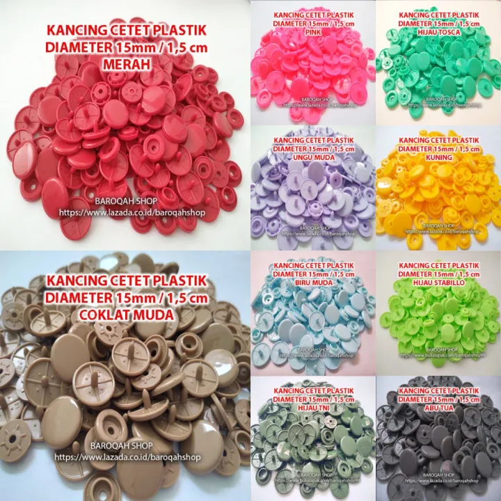 GOOD QUALITY Kancing Cetet Jepret Snap Button Plastik diamater 15mm ...