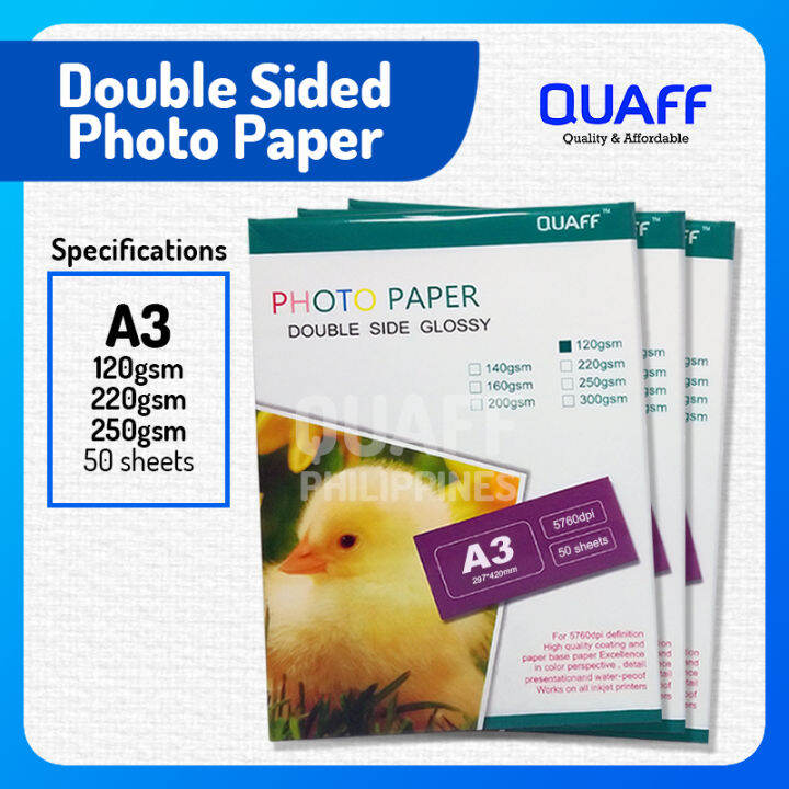 QUAFF Double Sided Photo Paper A3 size (50sheets per pack) 120GSM ...