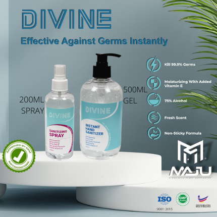 DIVINE GEL(500ML)/SPRAY (200ML) 75% ALCOHOL HAND SANITIZER | Lazada