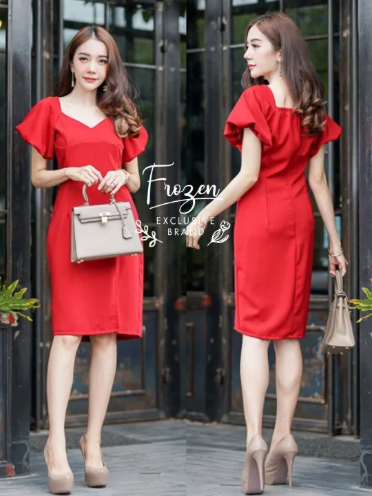 Aya-shop เสื้อผ้าแฟชั่น เดรสออกงาน สีแดง พร้อมส่ง | Lazada.co.th