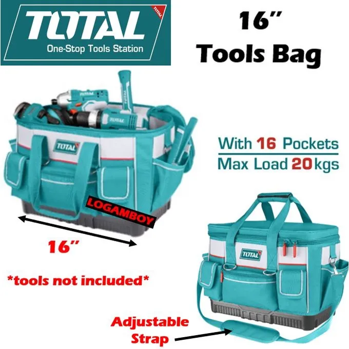 TOTAL TOOLS BAG TOOL BAG 16'' HAND CARRY STORAGE DRILL BAG SHOULDER ...