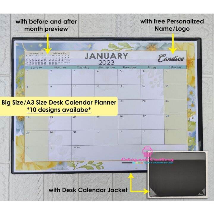 A3 Size Big 2023 Desk Calendar Planner w/ Free Personalized Name/Logo ...