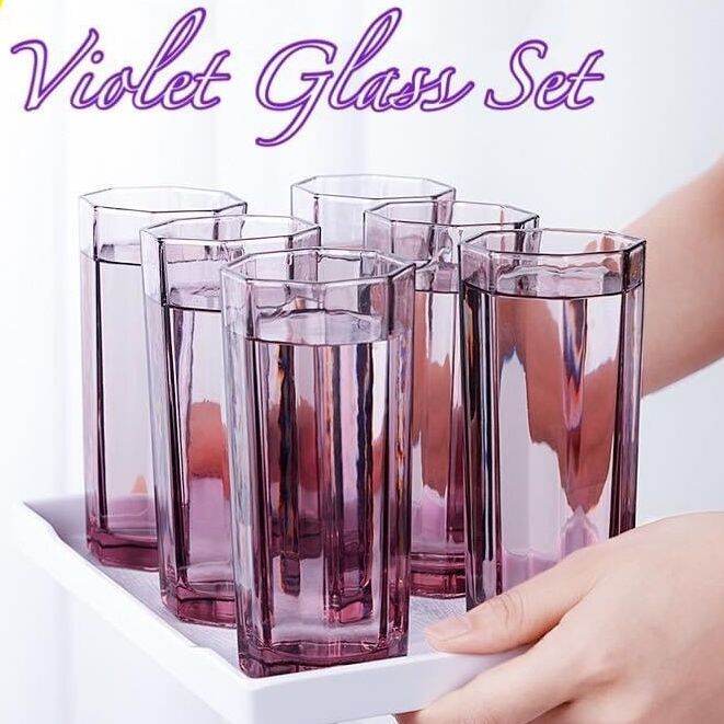MS 6pcs Glass Set Drinkware Colored Transparent Everyday Glassware ...
