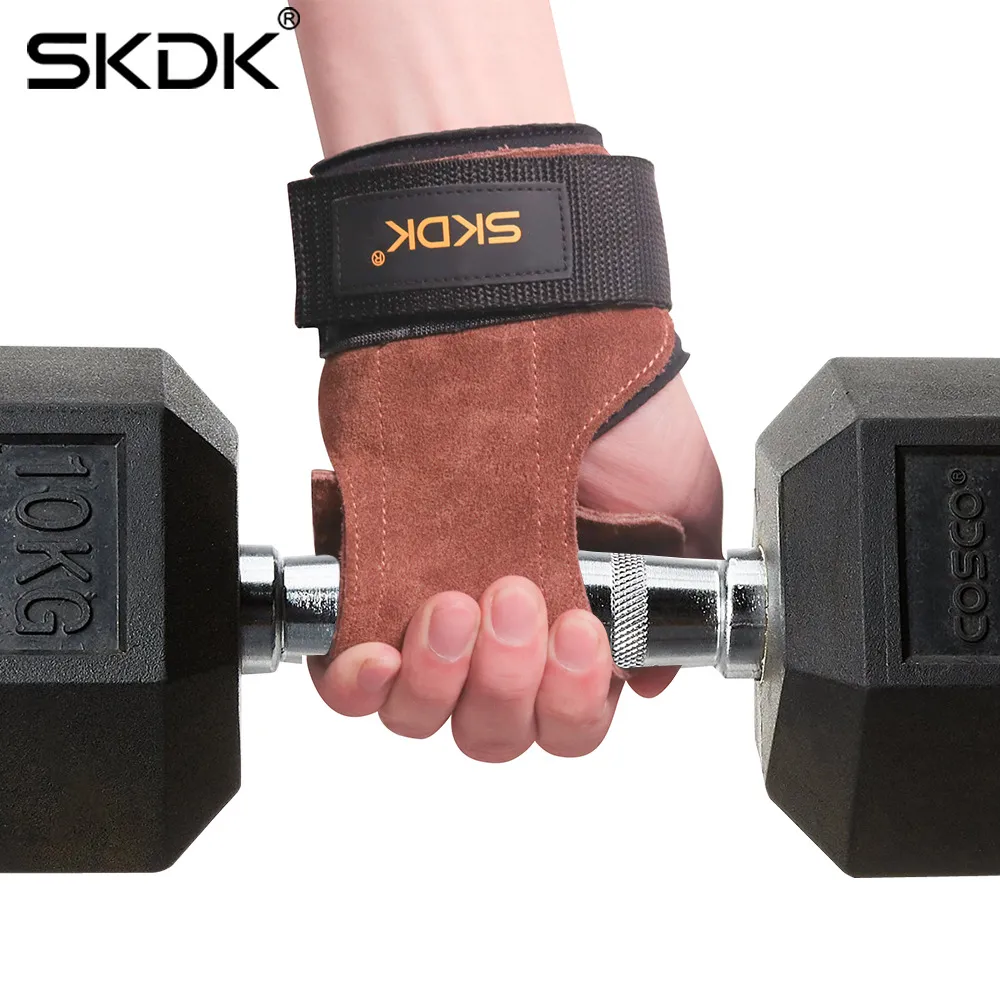 ถุงมือฟิตเนส STRAPS Leather Grip pads & Strap SKDK หนังกลับ สแต๊ป หนัง ...