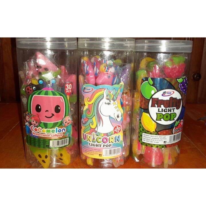 LIGHT POP CANDY LOLLIPOP WITH GLOW IN THE DARK STICK 30 PIECES PER JAR ...