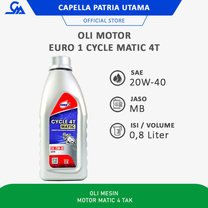 OLI MOTOR EURO 1 CYCLE MATIC 4T 20W-40 0.8L (SELF PICKUP - HARAP BACA DESKRIPSI) | Lazada Indonesia