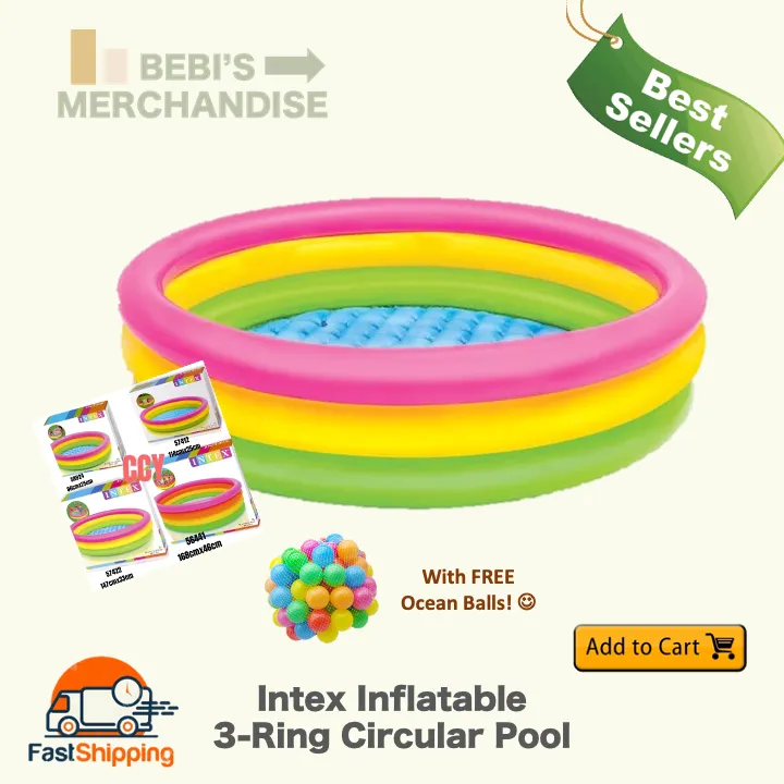 BEBI'S Intex Inflatable 3-Ring Circular Swimming Pool (with Ocean Balls ...