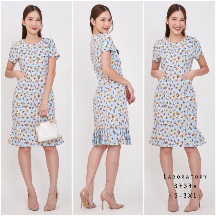 Laboratory Dress 8737# ชุดทำงาน ชุดเที่ยว เดรสพิมพ์ลายอัดกาวทั้งชุด มี ...