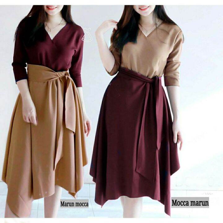 dress wanita modern midi dress remaja ABG gaun pesta kondangan baju ...