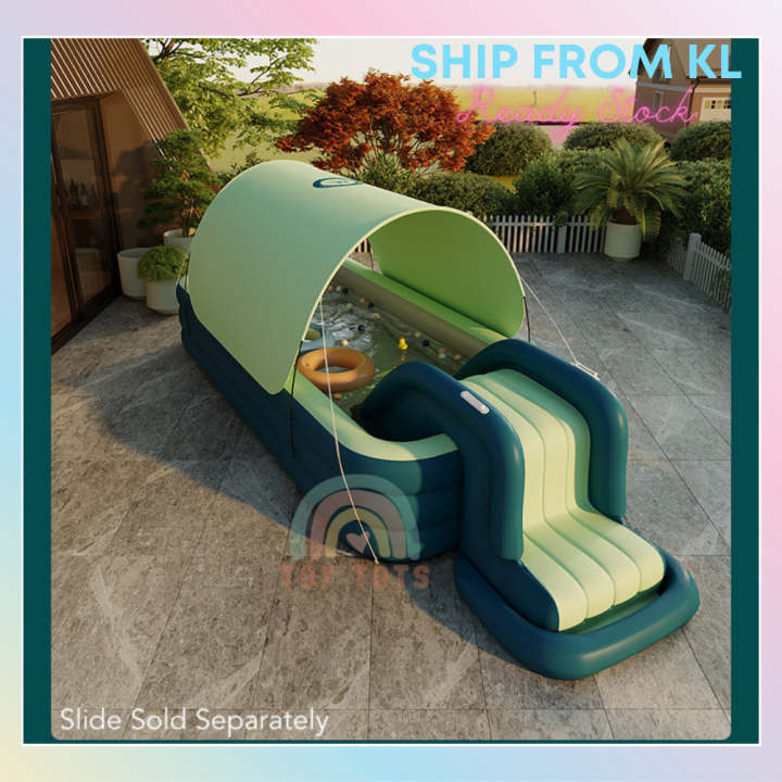 3m Inflatable Swimming Pool with Slide and Sun Shade Extra Large Kids ...