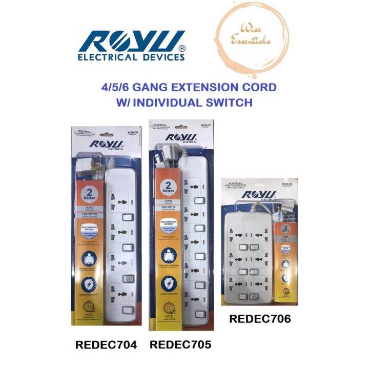 Hot ROYU 4 5 6 Gang Extension Cord with Individual Switch | Lazada PH