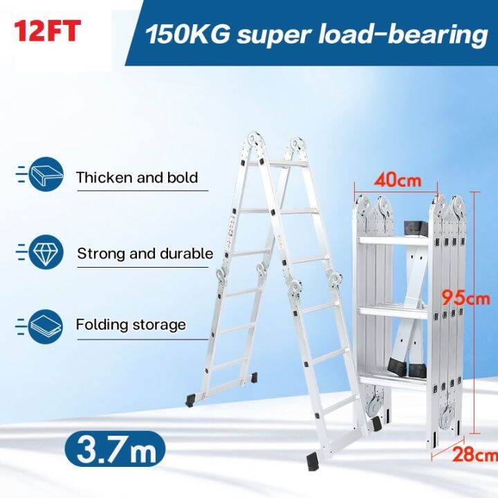 [3 Year Warranty] Multi Purpose Aluminum 12FT 16FT Foldable Ladder 3x4 ...