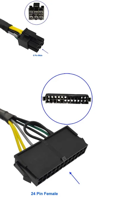 24 Pin To 6 Pin ATX Power Cable For 6 Pin end plug into Dell ...
