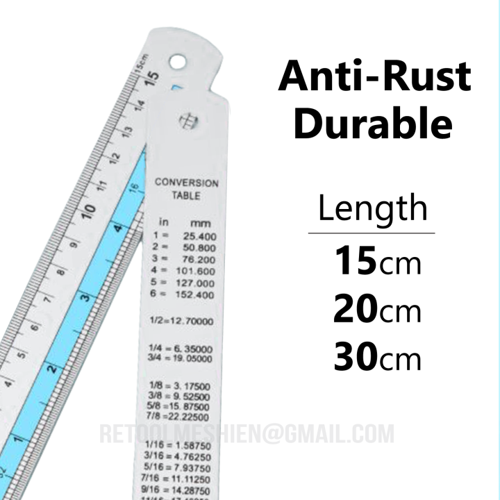 Solid Anti-Rust Double-Sided Aluminium Ruler 15/20/30cm with Conversion ...