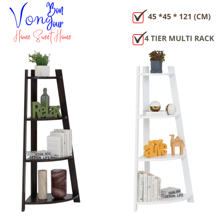 Von Bonjour Dominy Multipurpose 4 tier corner Rack/ bookshelf/ rak ...