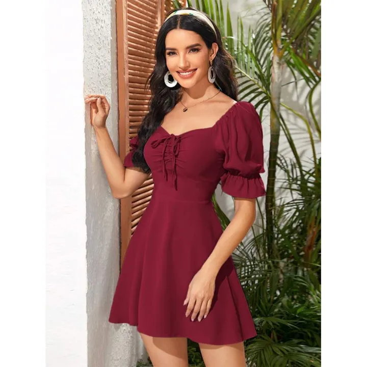 SS TRIXIE Ribbon Puff Sleeve Dress Two Way Off Shoulder | Lazada PH