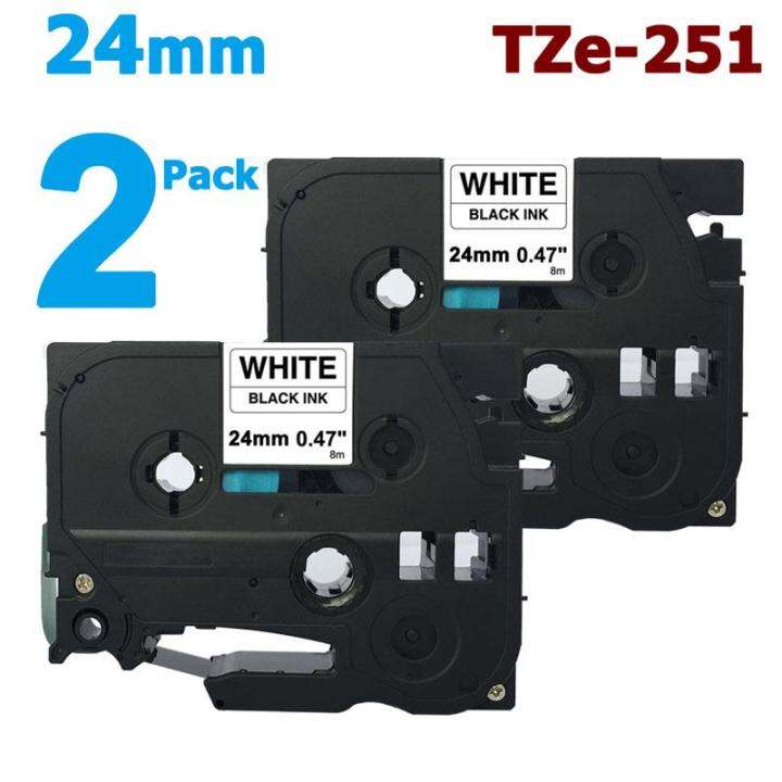 2 Pack 24mm Tze251 Black on White for Brother PTouch Label Tape 8M ...