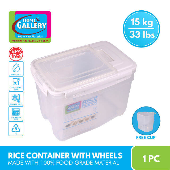 Home Gallery Rice Container w/ Wheels 15kg/33lbs (w/ Free Cup ...