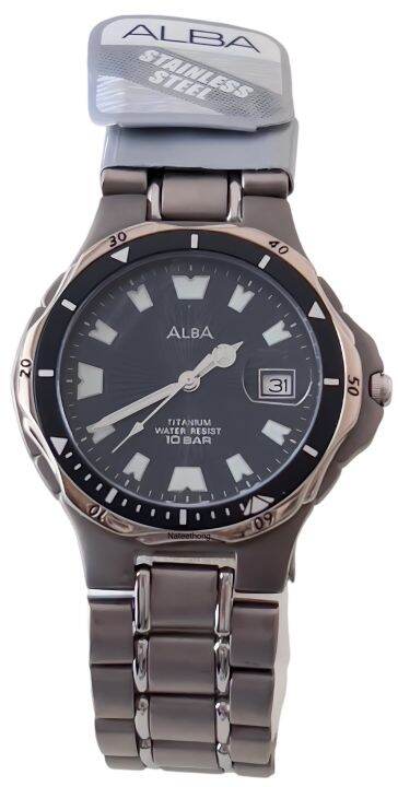 นาฬิกาข้อมือ ALBA รุ่น V732-X046 ขนาดตัวเรือน 34 มม. Quartz 3 เข็ม หน้าปัดสีดำ ตัวเรือน สาย ...