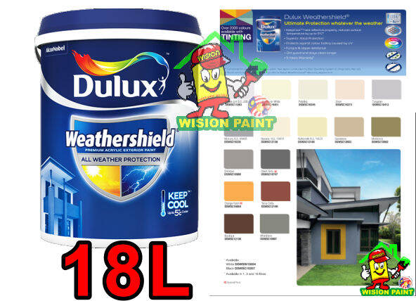 18L ICI Dulux Paint Weathershield Acrylic Exterior Wall Finish Cat Luar ...