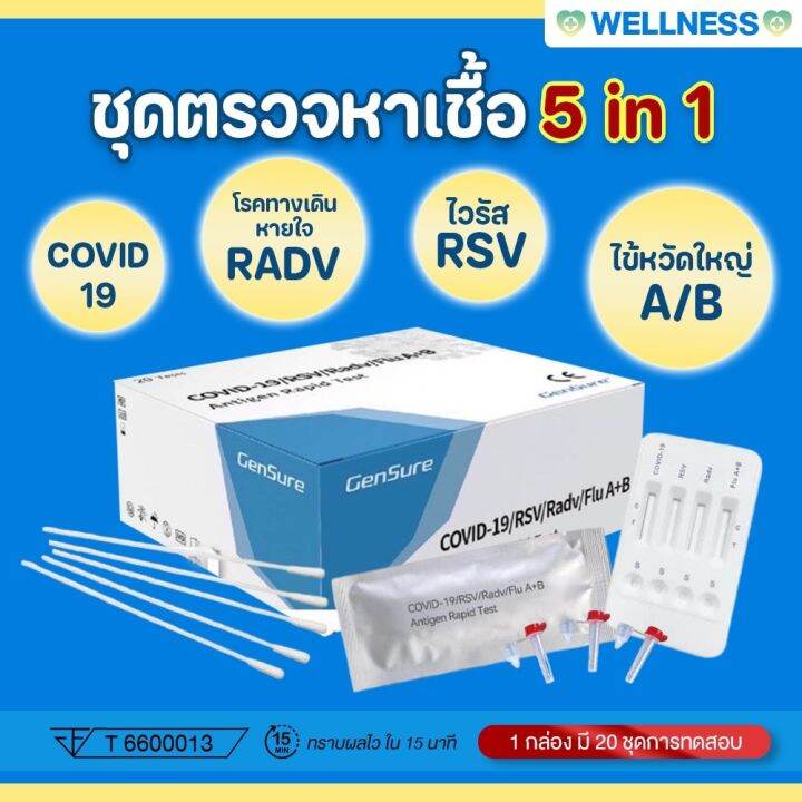 🦠Set 20 ชุดตรวจเชื้อไวรัส 5 in 1🦠Covid-19/RSV/Radv/Flu A+B Antigen ...