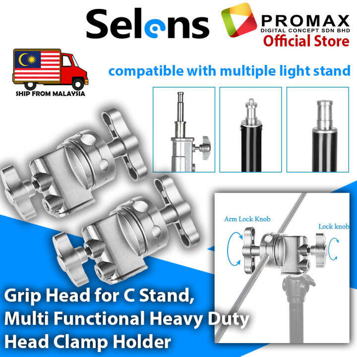 Selens Swivel 2.5" Grip head Light Stand Adapter, Versatile Heavy Duty Head Clamp Mount for ...