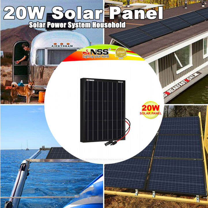 NSS - 20W Solar Panel IP65 Waterproof 23-28% Conversion Black Alumunim ...