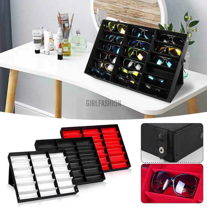 [GGJJ]กล่องเคสสําหรับใส่จัดเก็บแว่นตากันแดดแว่นตา 18 ช่อง | Lazada.co.th