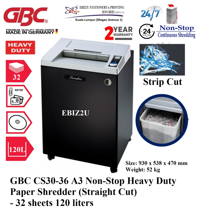 GBC CS30-36 A3 Non-Stop Heavy Duty Paper Shredder (Straight Cut) - 32 ...